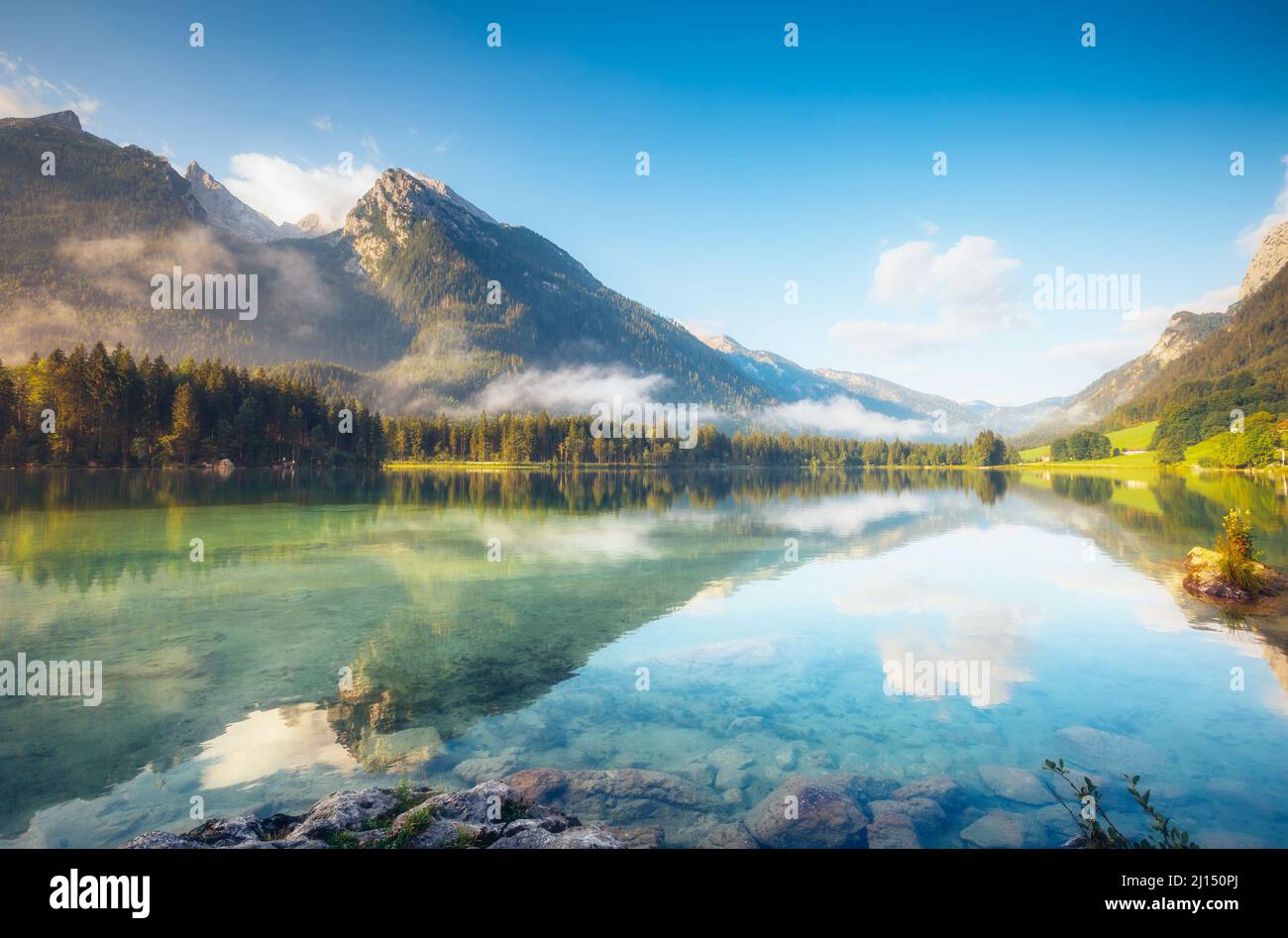 View on turquoise water and scene of trees on a rock island at Lake ...
