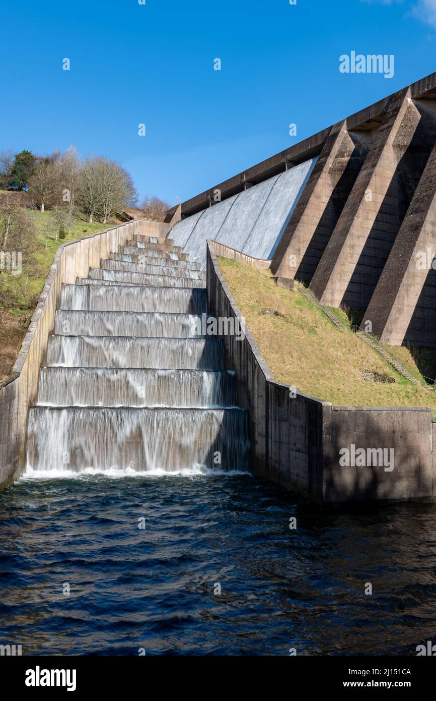 Long exposure of the waterfalls flowing over Wimbleball dam in Somerset ...