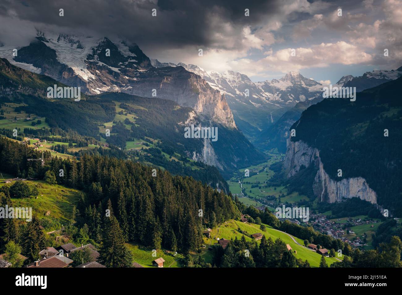 Majestic view of alpine village. Picturesque and gorgeous scene. Famous ...