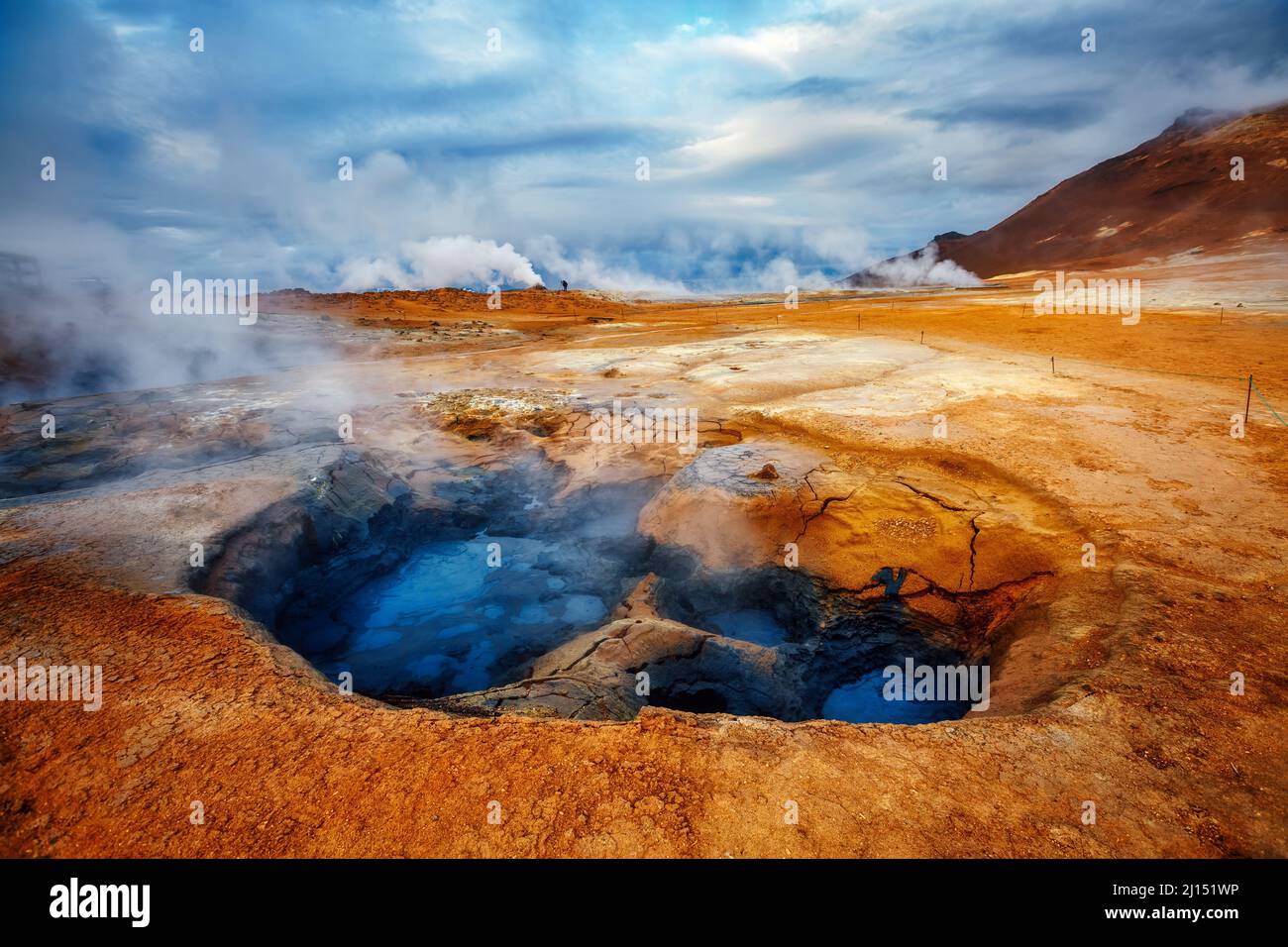 Ominous view geothermal area Hverir (Hverarond) near Lake Myvatn ...