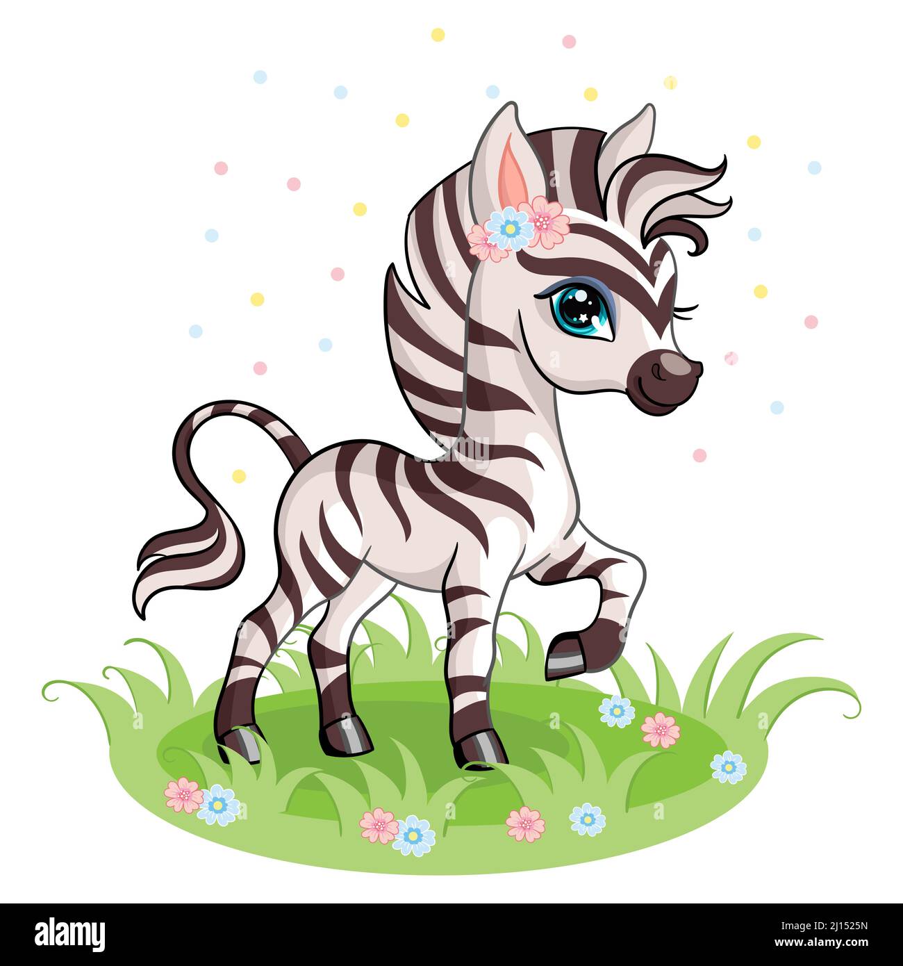 Funny zebra character standing in grass. Cute african animal in cartoon ...