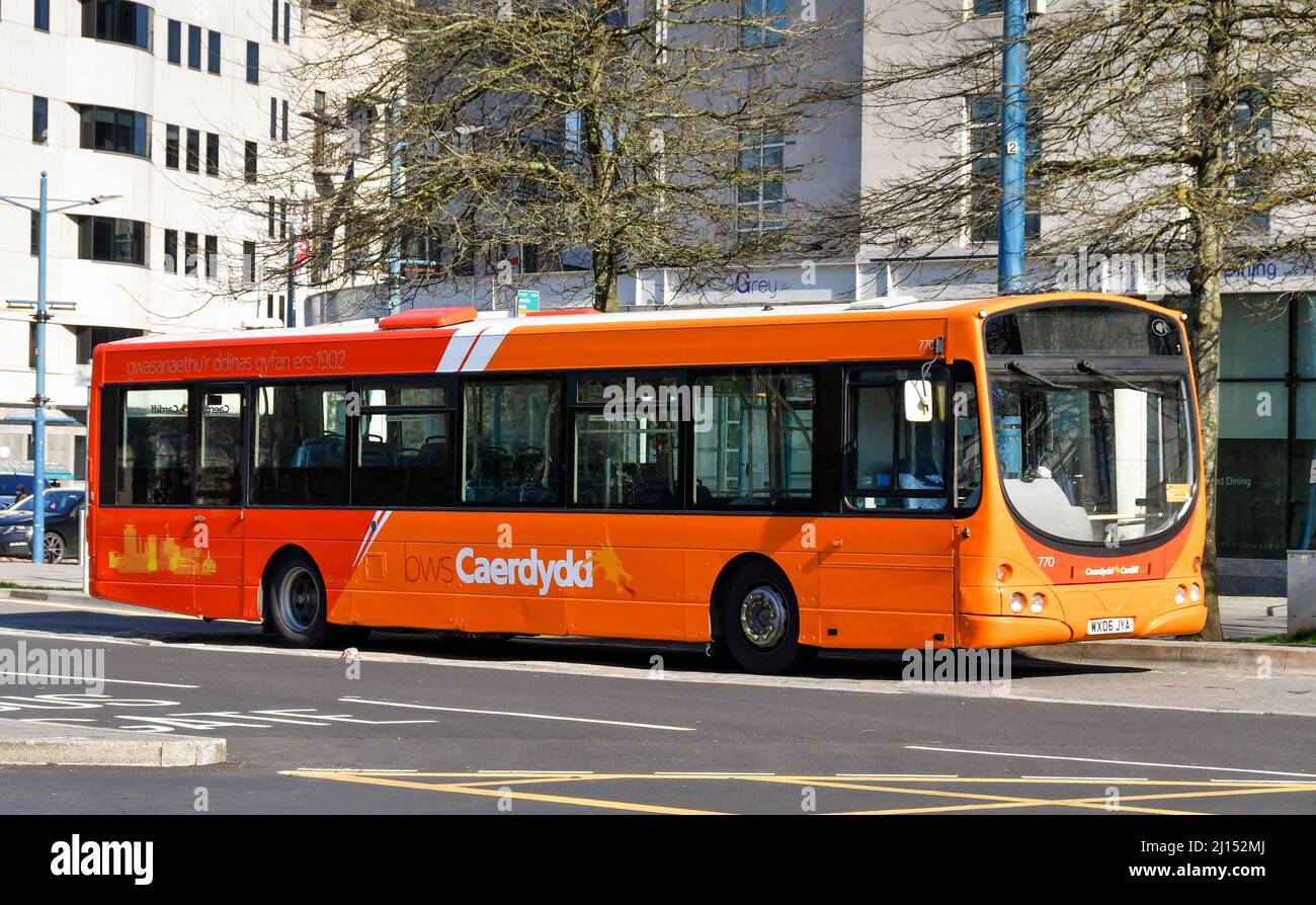 Cardiff, Wales - March 2022: Single deck public service bus operated by ...