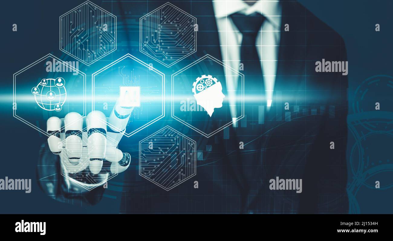 3D rendering futuristic droid robot technology development, artificial intelligence AI, and ...