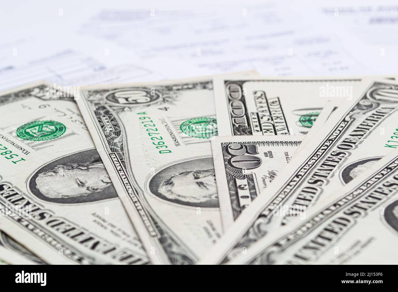 money and different bills close-up. Business, household and home budget ...