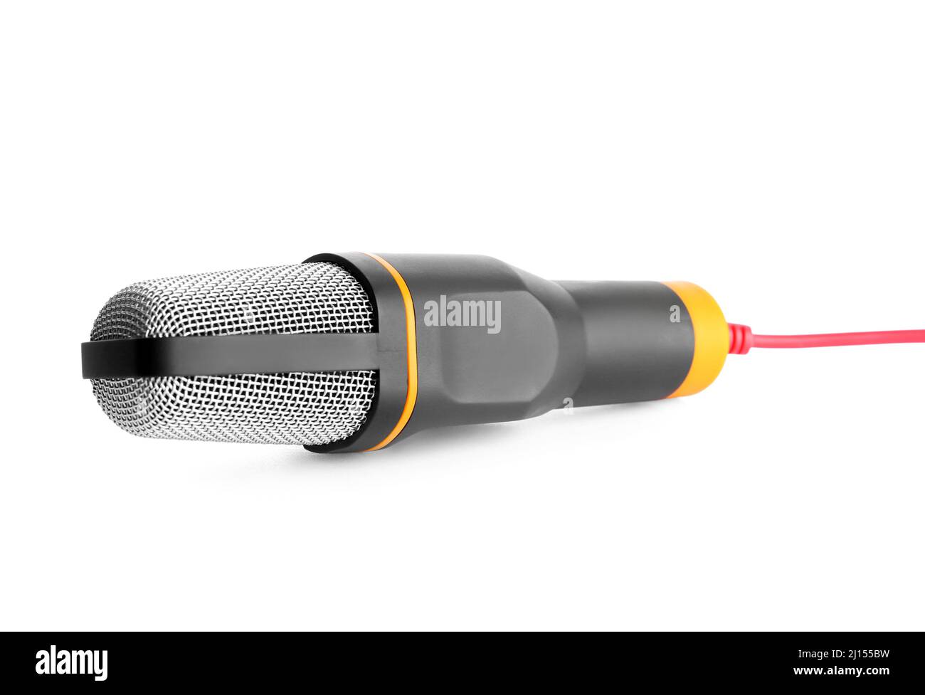 New modern microphone on white background Stock Photo - Alamy