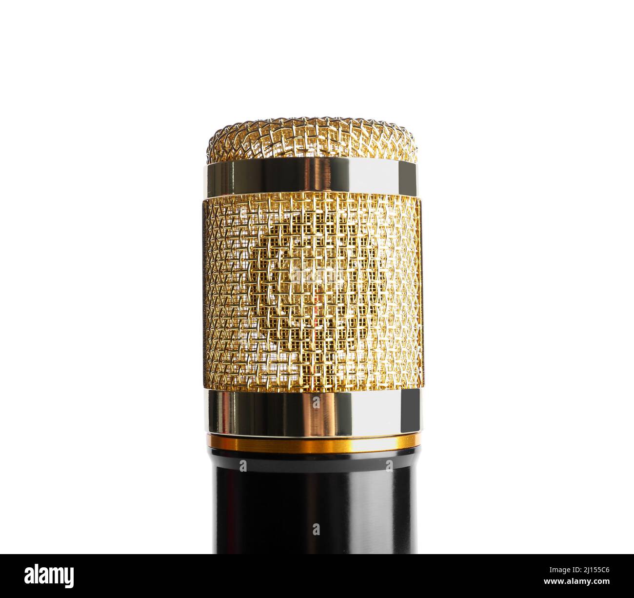 New modern microphone on white background Stock Photo - Alamy