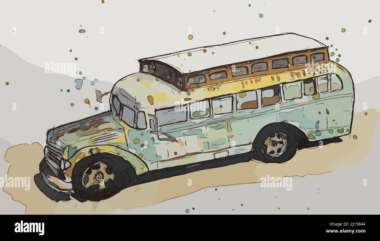 Old antique camper bus Stock Photo - Alamy