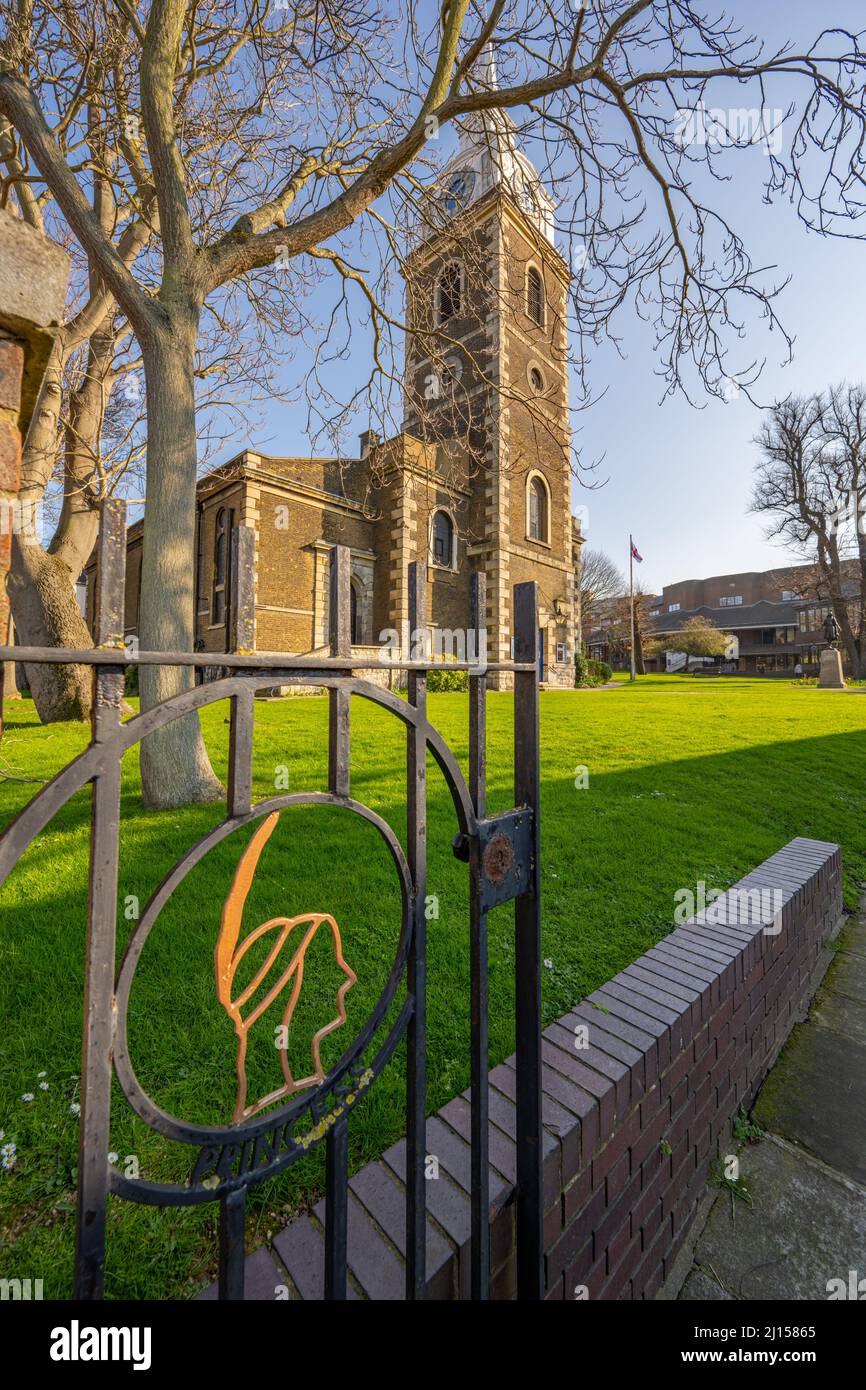 The churchyard of St Georges Church Gravesend Kent, on a sunny spring ...