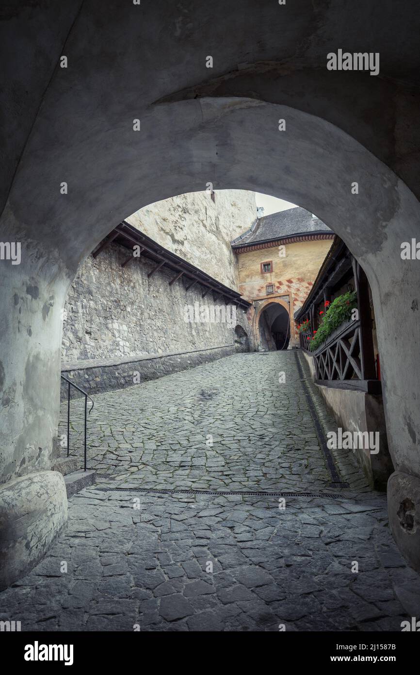 Entrance to the courtyard of the medieval Orava Castle, Slovakia ...