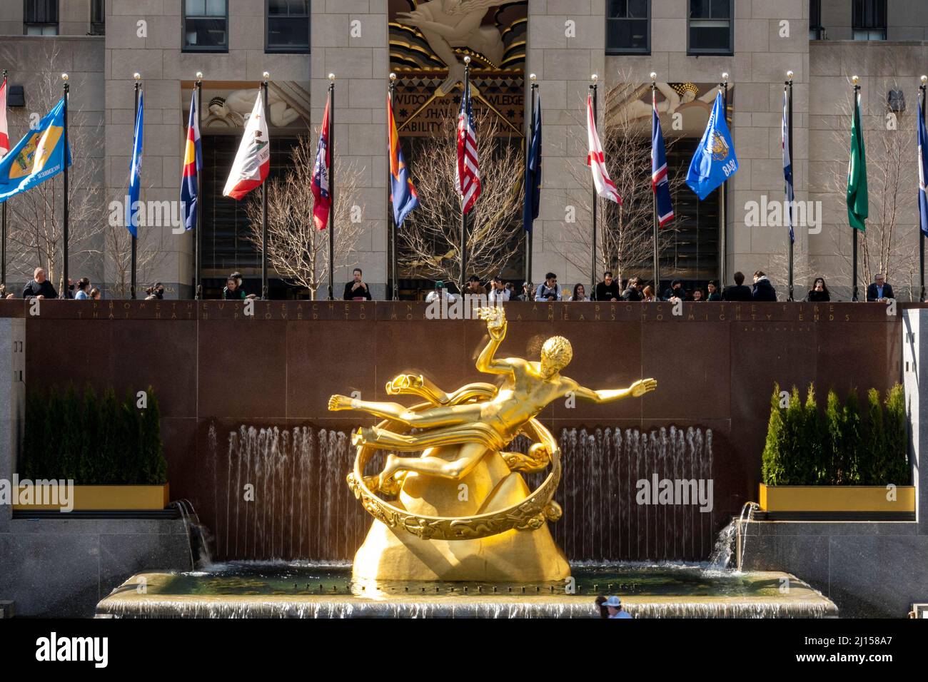 The iconic Statue of Prometheus is located in Rockefeller Center Plaza ...
