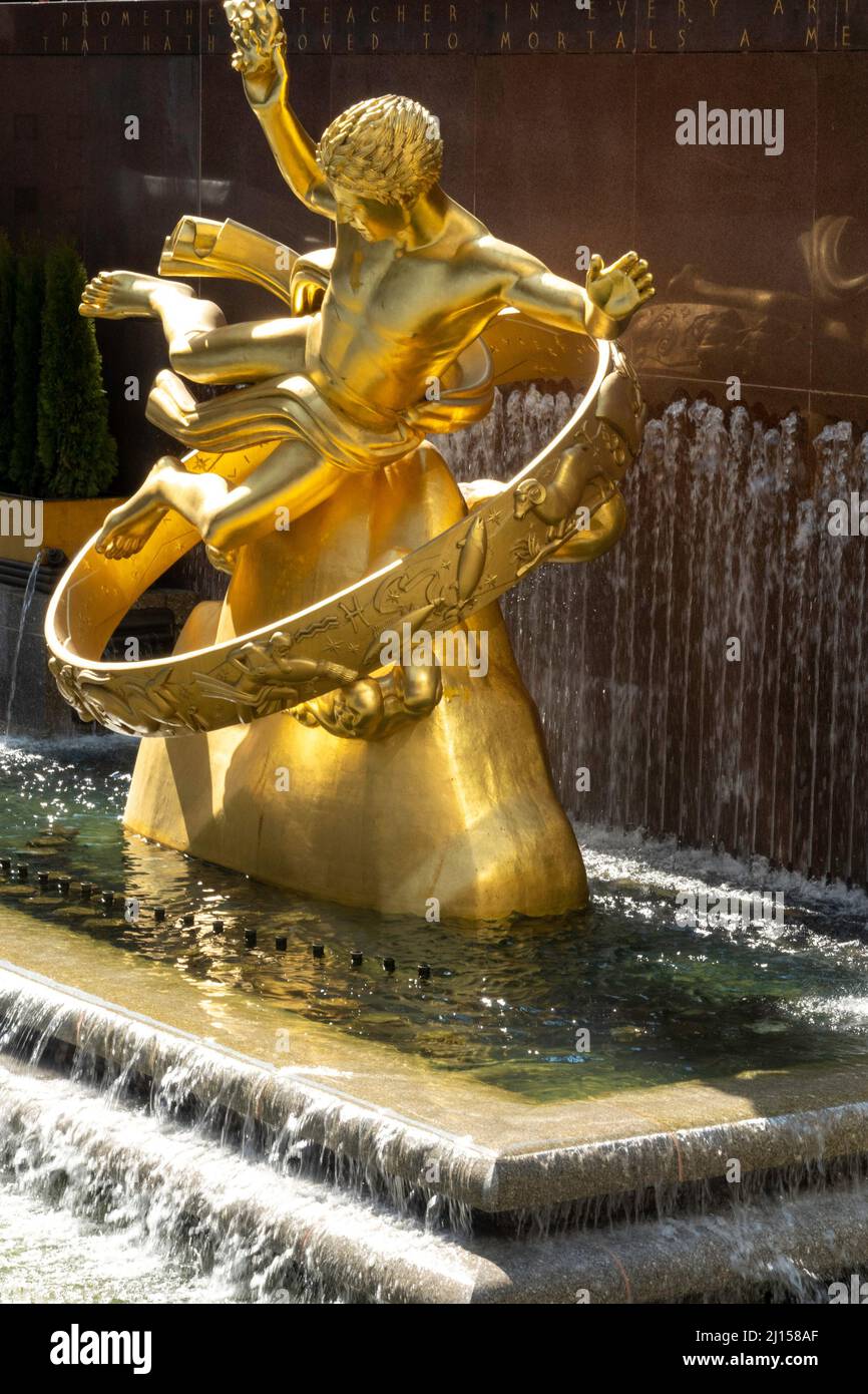 The iconic Statue of Prometheus is located in Rockefeller Center Plaza ...