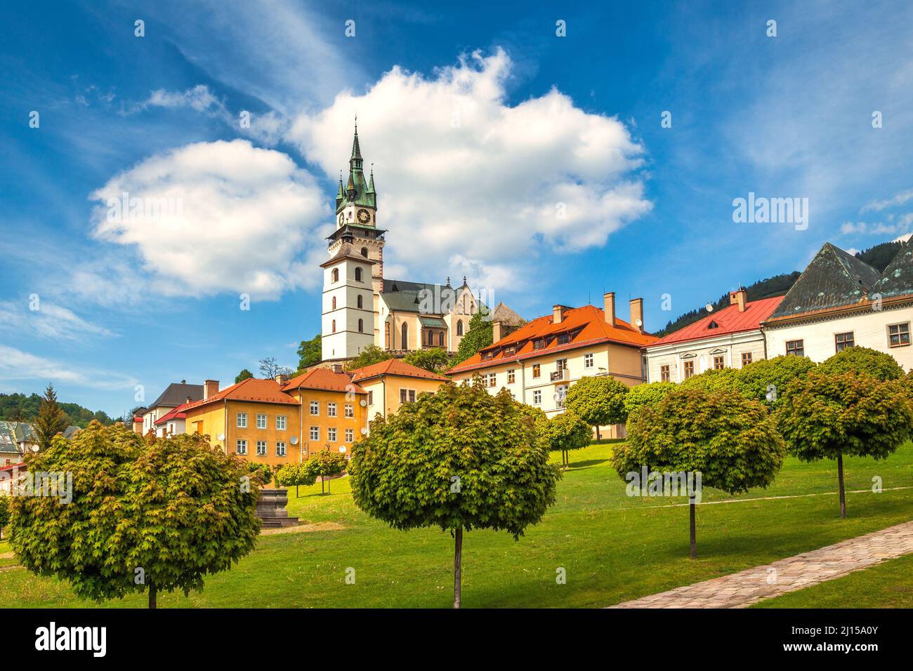 Main square with Town castle in Kremnica, important medieval mining ...