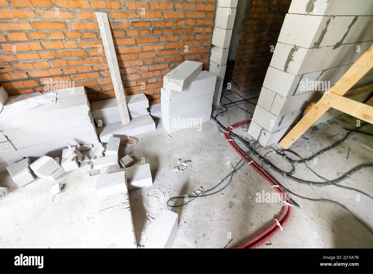 repair of wiring in the building. Electrical wires, wiring, socket on a ...