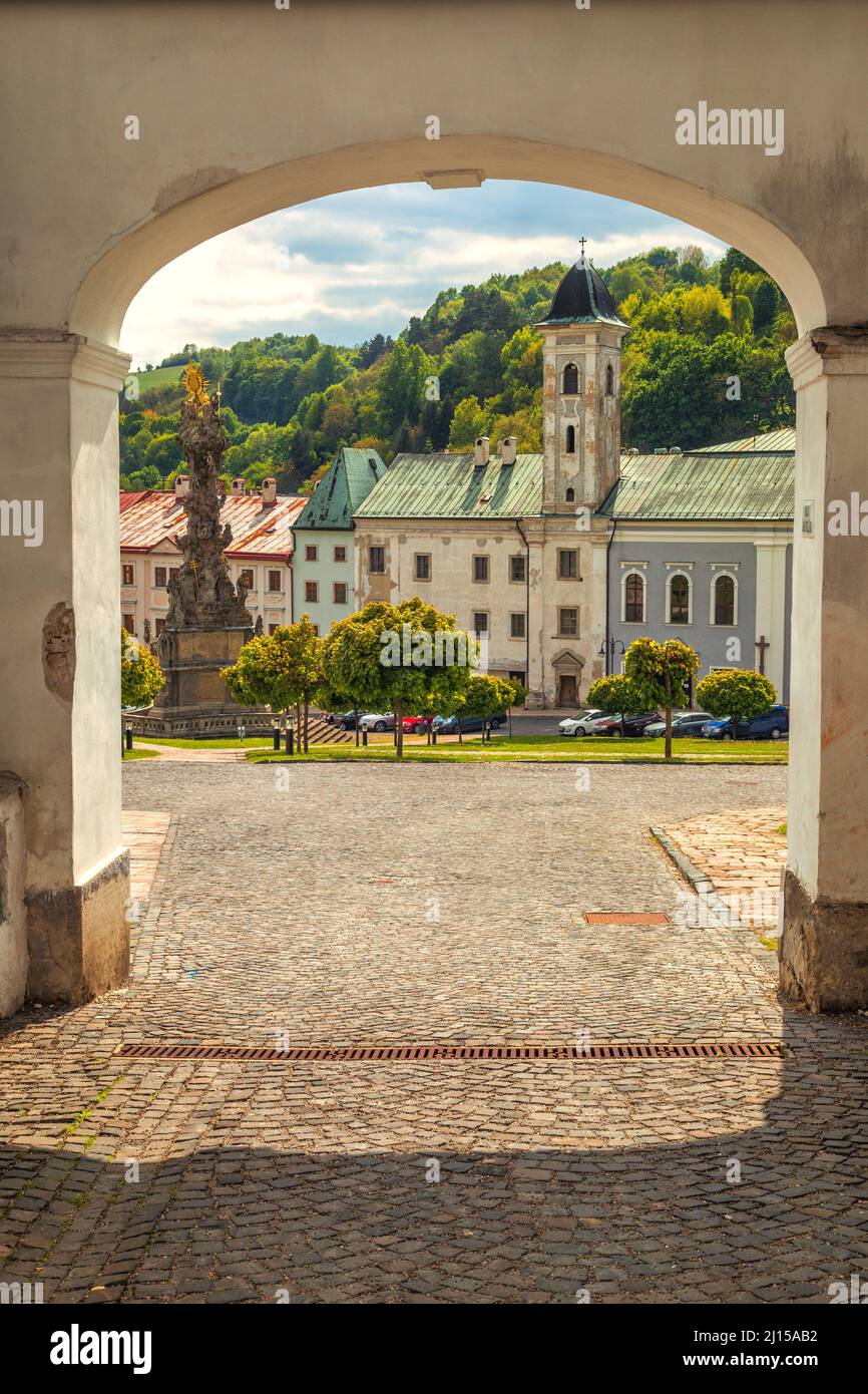 Historic street in centre of Kremnica, important medieval mining town ...
