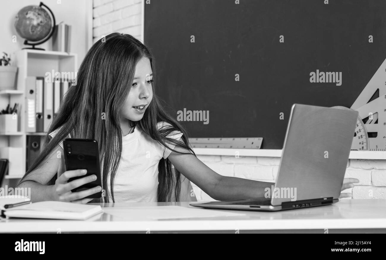 Child mobile phone school classroom Black and White Stock Photos ...