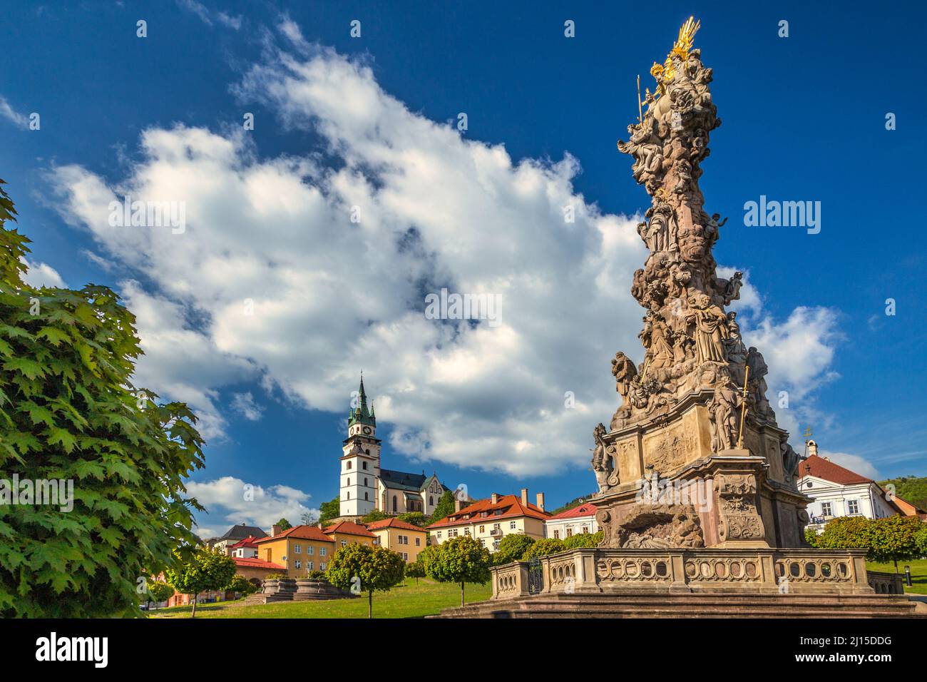 Town castle and Plague column in Kremnica, important medieval mining ...