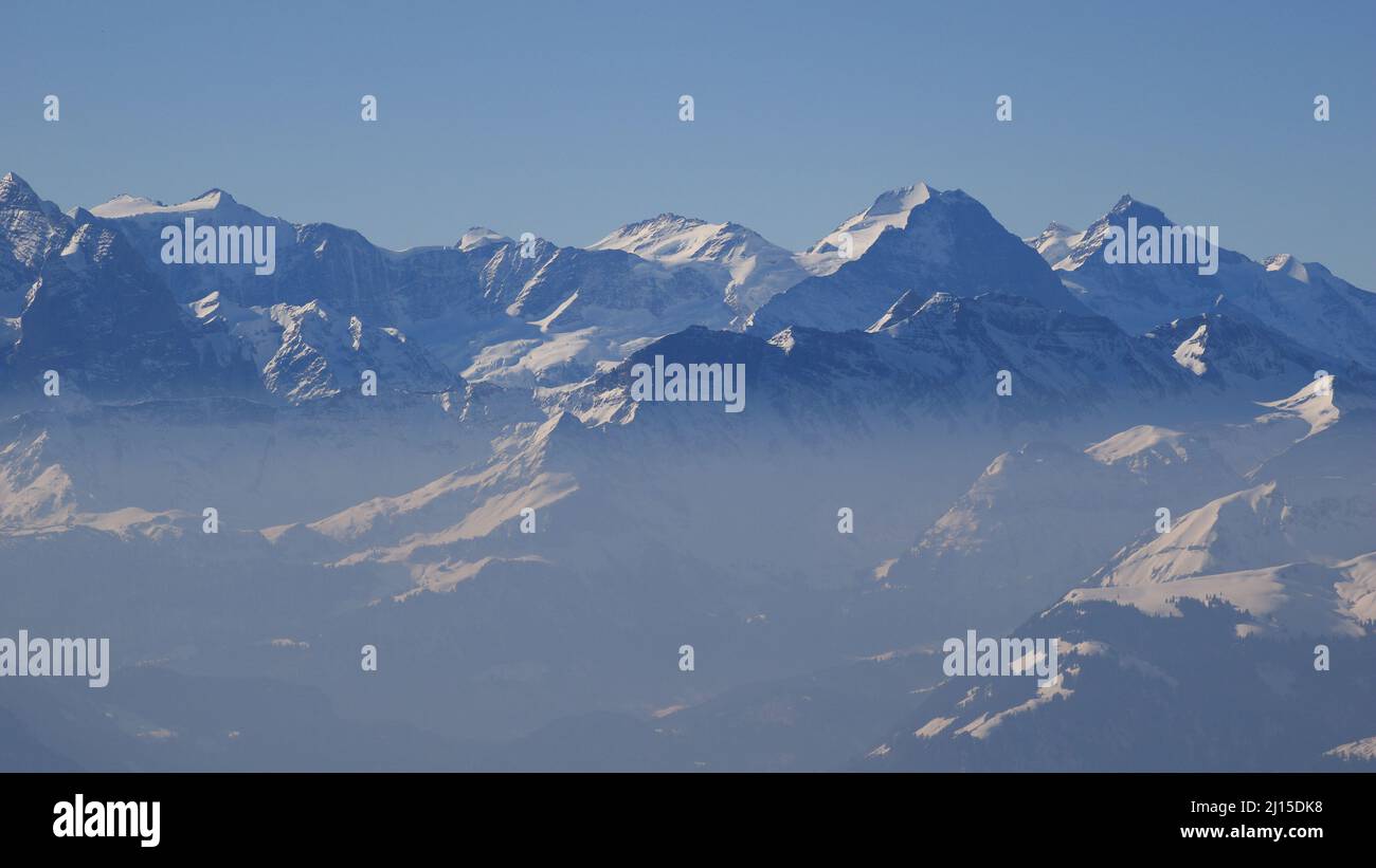 Majestic mountains Eiger, Monch and Jungfrau in winter. Swiss Alps ...