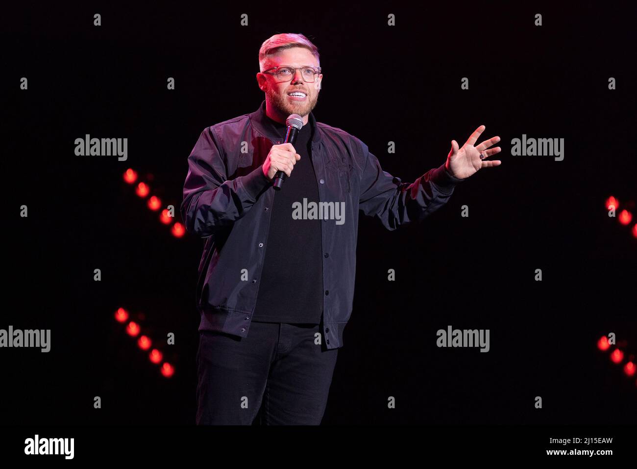 Rob Beckett performs on stage during the Teenage Cancer Trust Concert ...