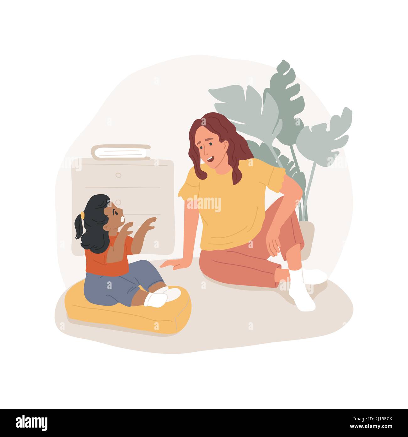 Interacting with adults isolated cartoon vector illustration. Child ...