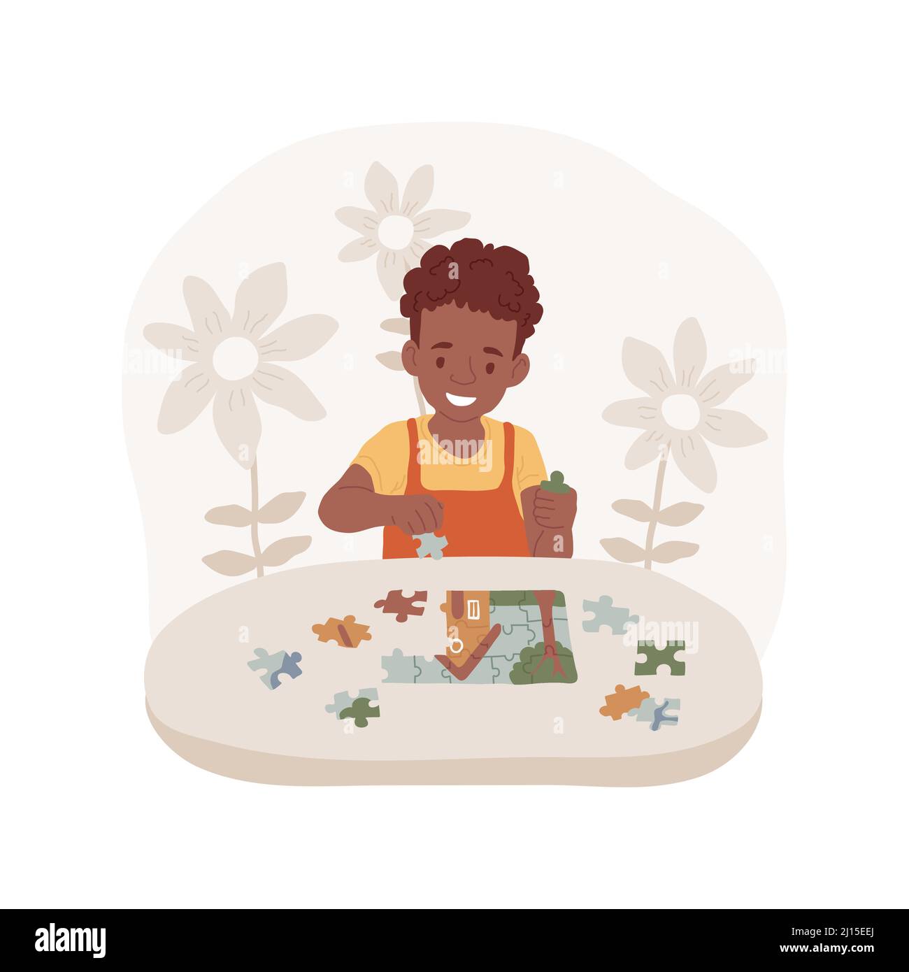 Solving puzzles isolated cartoon vector illustration. Toddler does ...