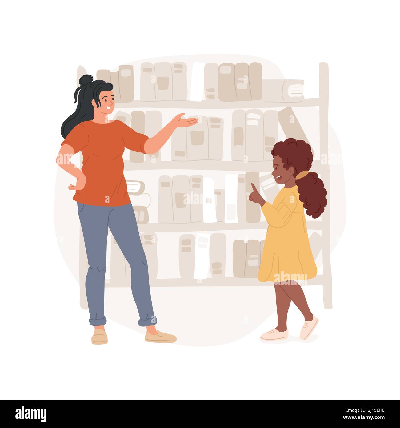 Picking a book in a library isolated cartoon vector illustration. Child ...