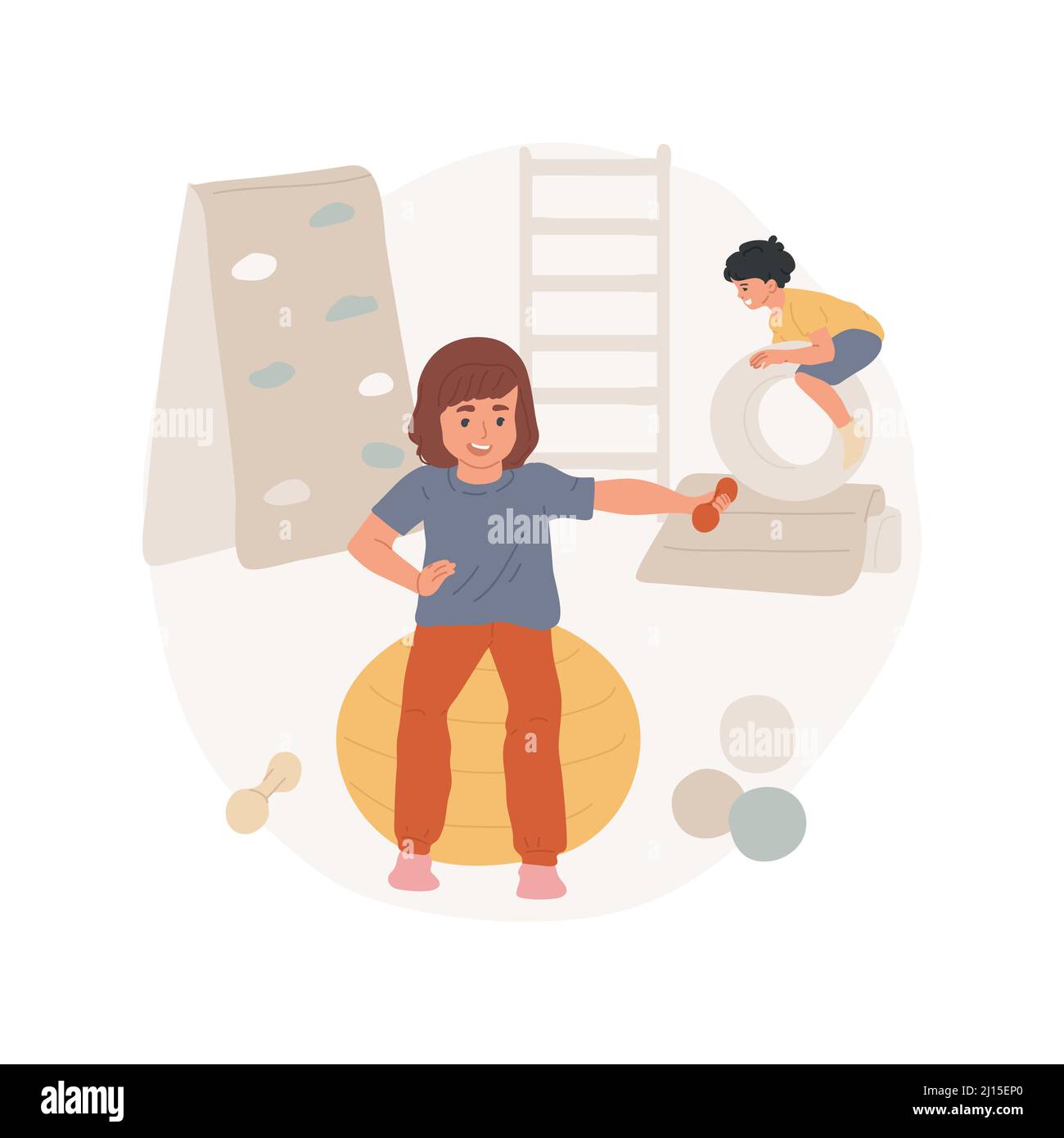 Gym exercise isolated cartoon vector illustration. Sport for children ...