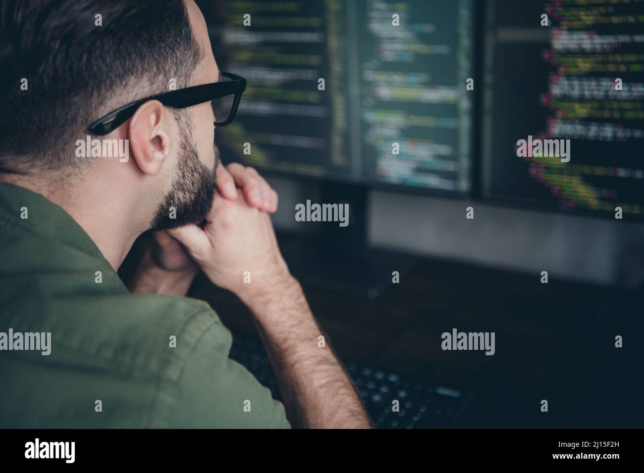 Profile side view portrait of attractive smart clever skilled guy ...