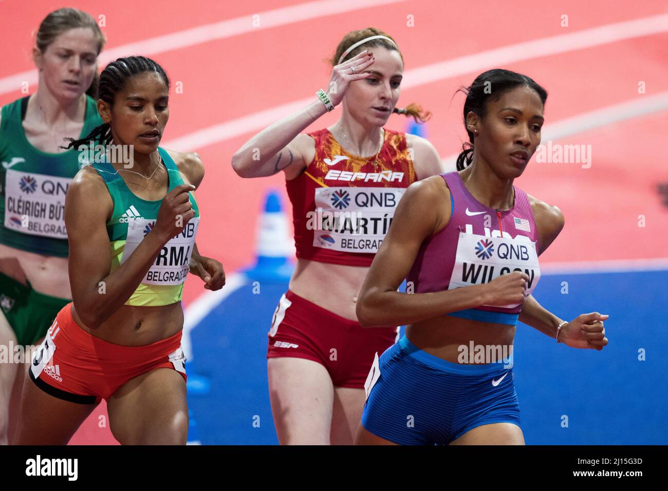 Belgrade, Serbia, 19th March 2022. Ajee Wilson of USA, Tigist Girma of ...