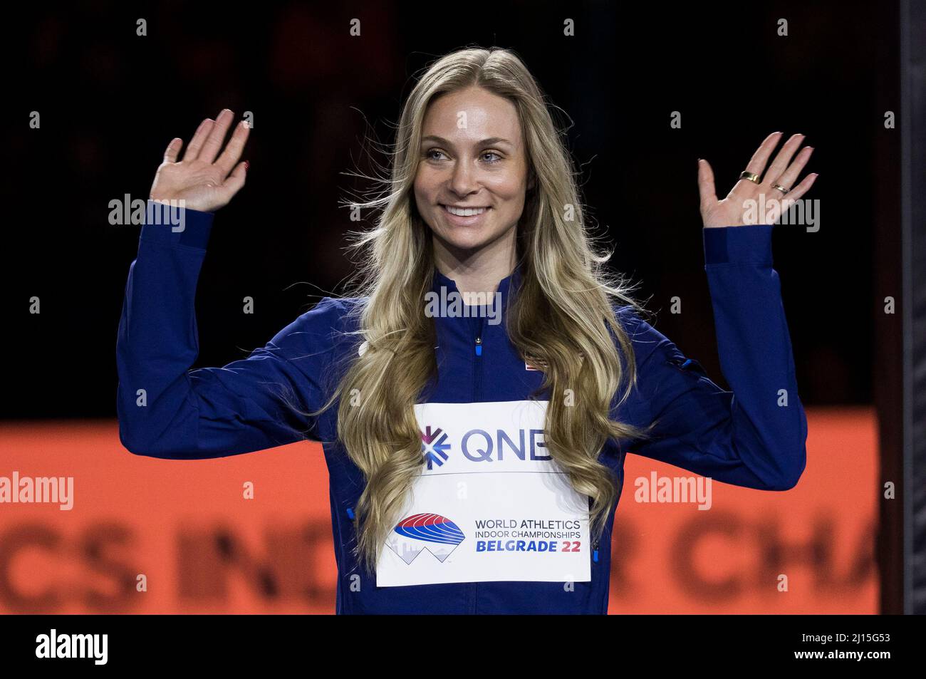 Belgrade, Serbia, 19th March 2022. Marybeth Sant-Price of USA posing ...