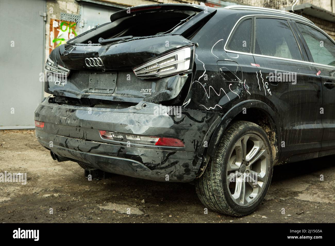 Dnepropetrovsk, Ukraine - 01.16.2022: AUDI Q3 in black after an ...