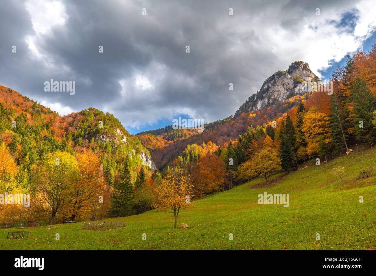Mountain valley landscape in autumn. The Vratna valley in Mala Fatra ...