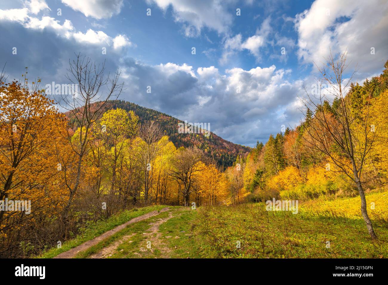 Mountain valley landscape in autumn. The Vratna valley in Mala Fatra ...