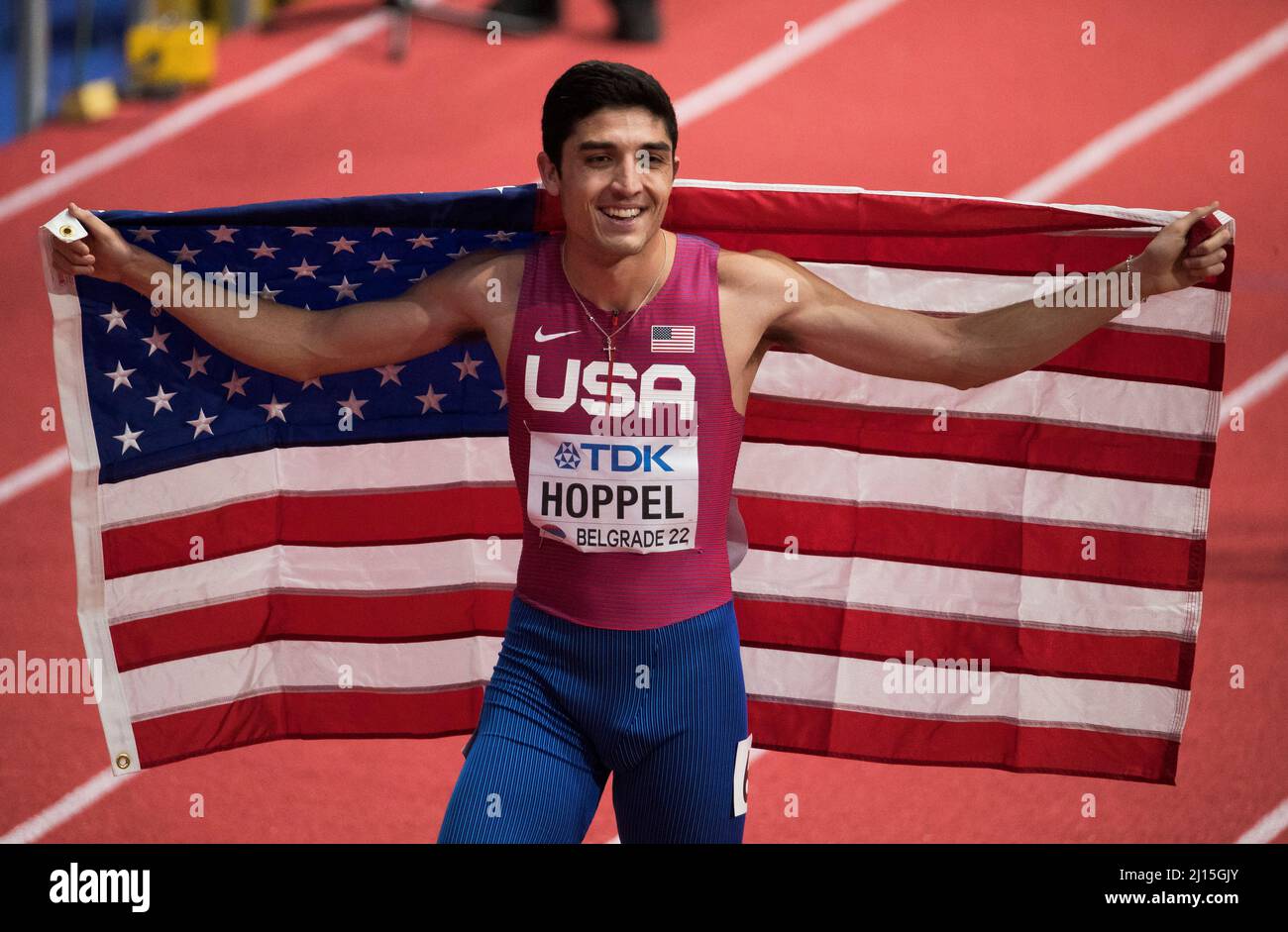 Belgrade, Serbia, 19th March 2022. Bryce Hoppel of USA celebrates ...