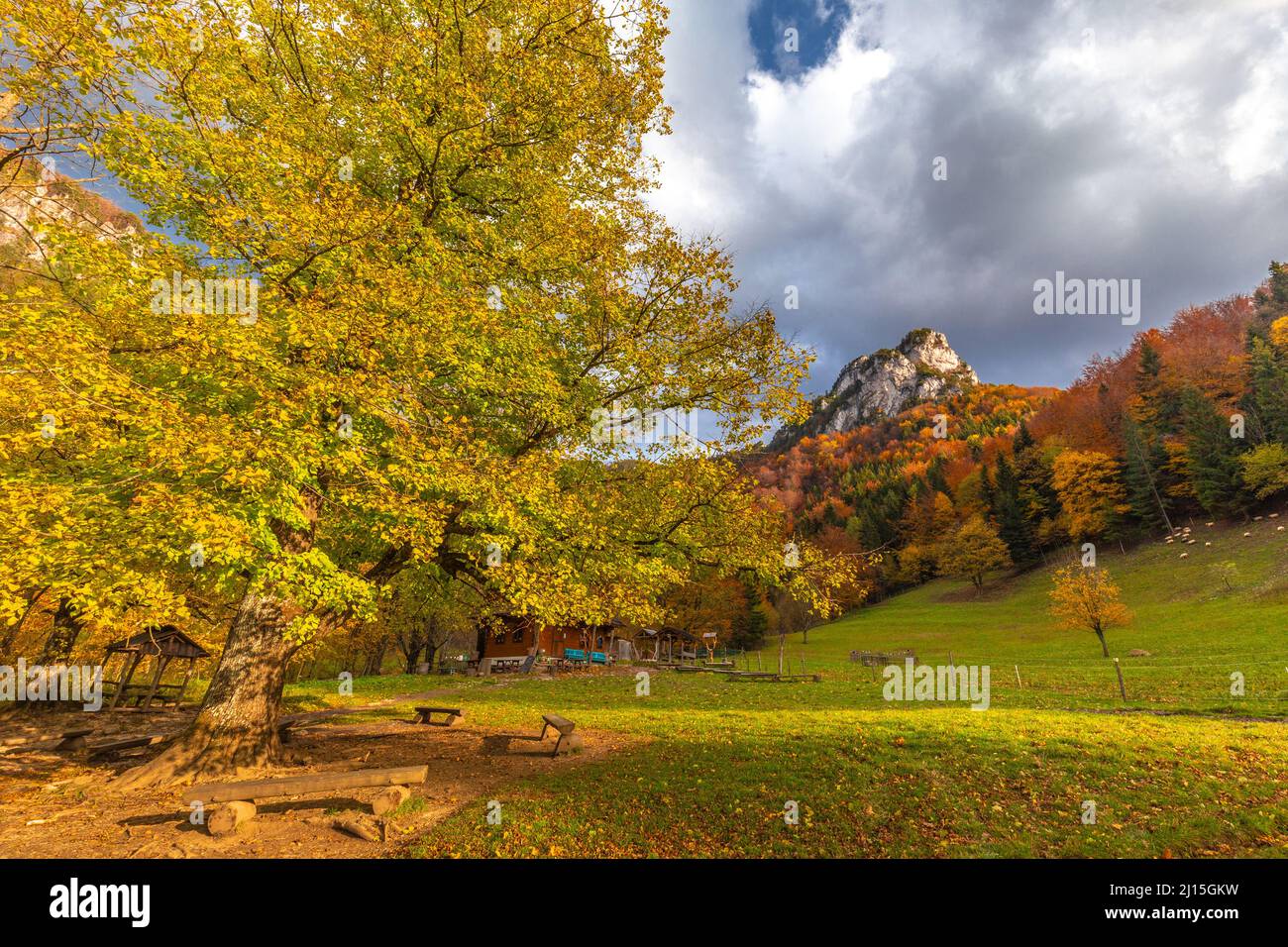 Mountain valley landscape in autumn. The Vratna valley in Mala Fatra ...