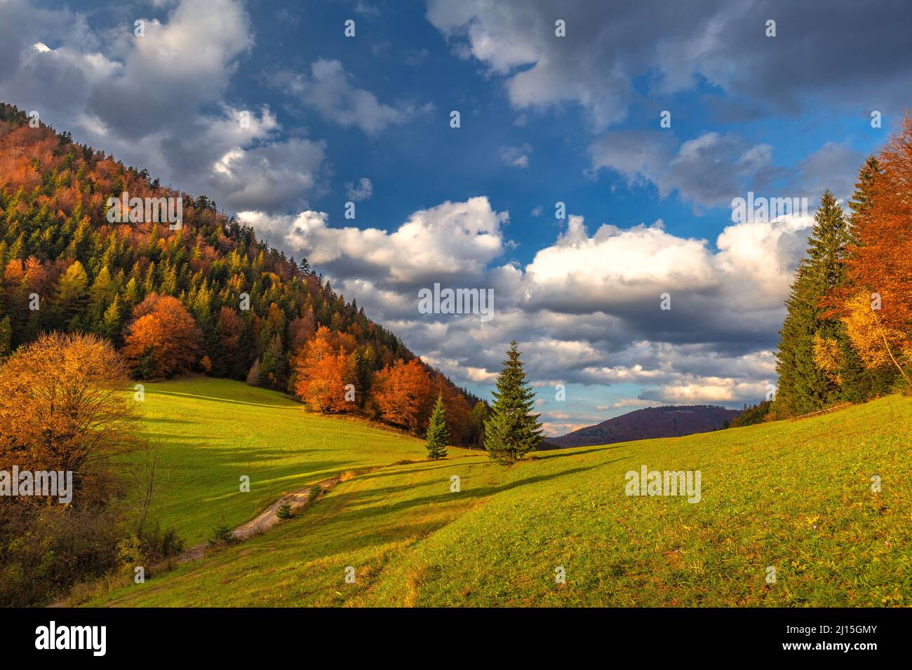 Mountain valley landscape in autumn. The Vratna valley in Mala Fatra ...