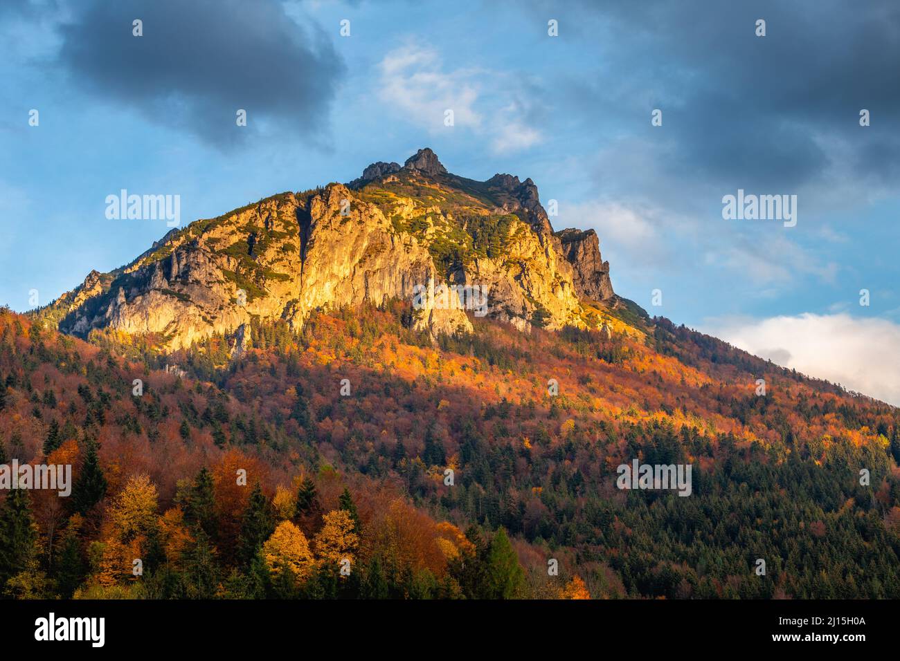 The Great Rozsutec mountain peak in an autumn landscape. The Vratna ...