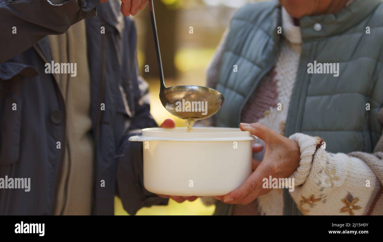Senior Caucasian couple getting food nature background aged people ...