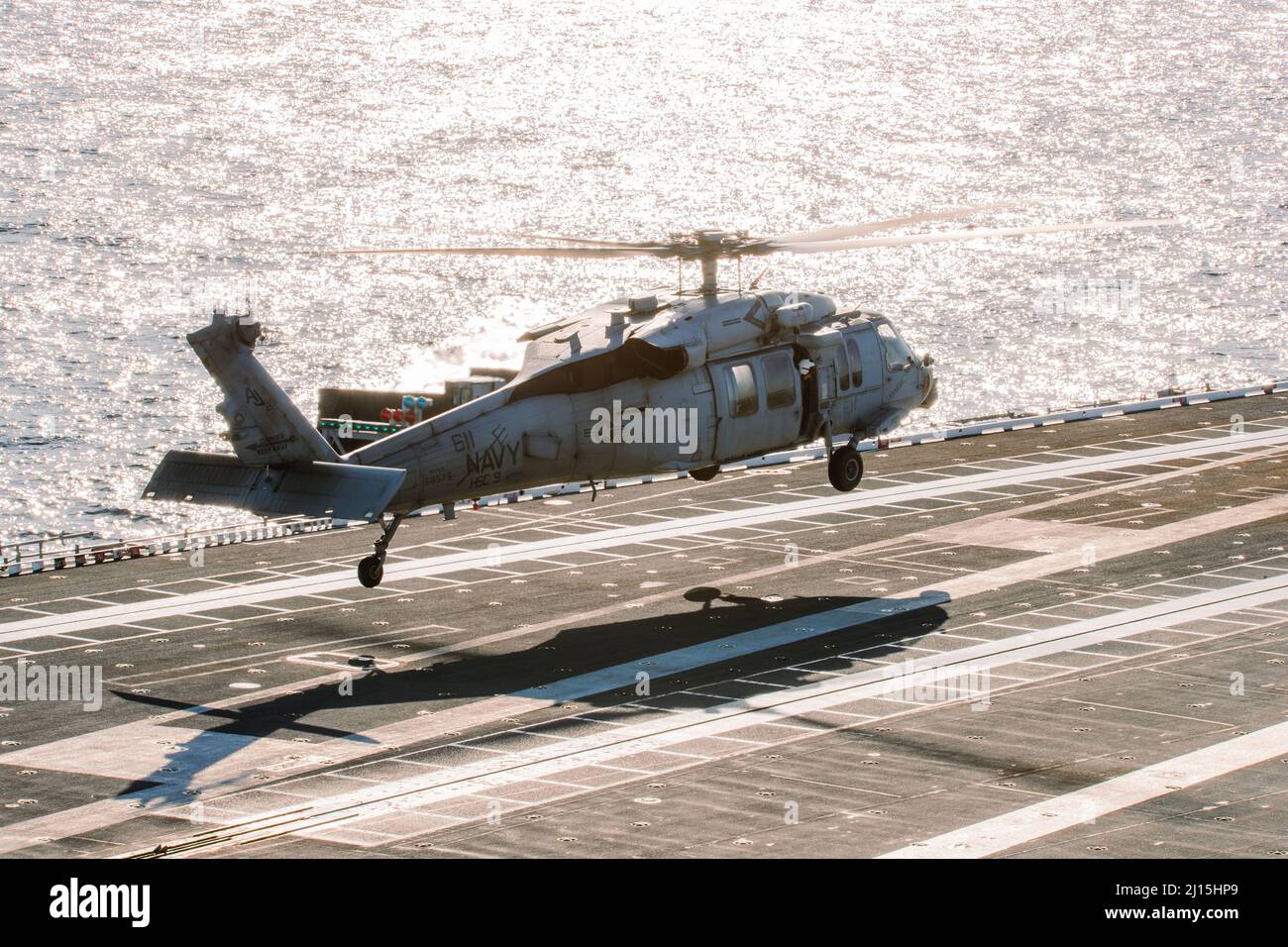 An MH-60S Nighthawk helicopter attached to the "Tridents" of Helicopter ...