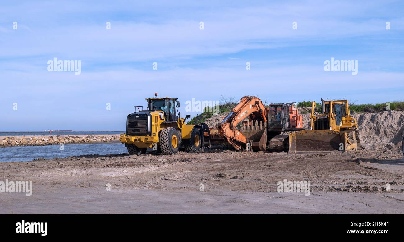 PORT ARANSAS, TX - 2 FEB 2020: Earth moving machines parked near the ...