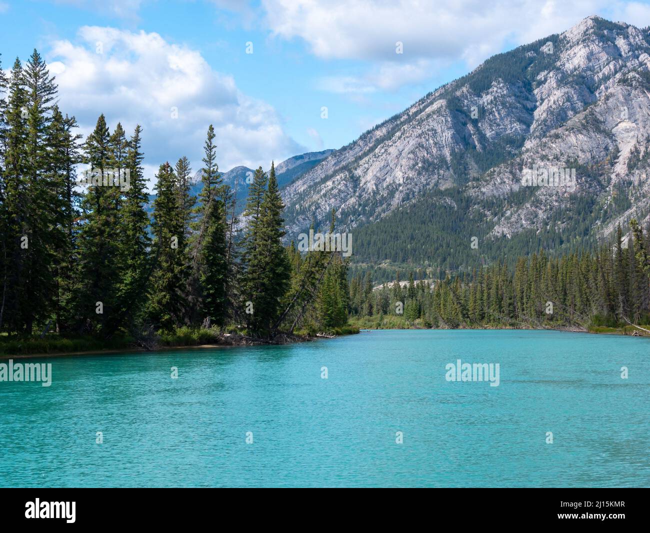 Town of Banff, Bow River Trail scenery in summer sunny day. Banff ...