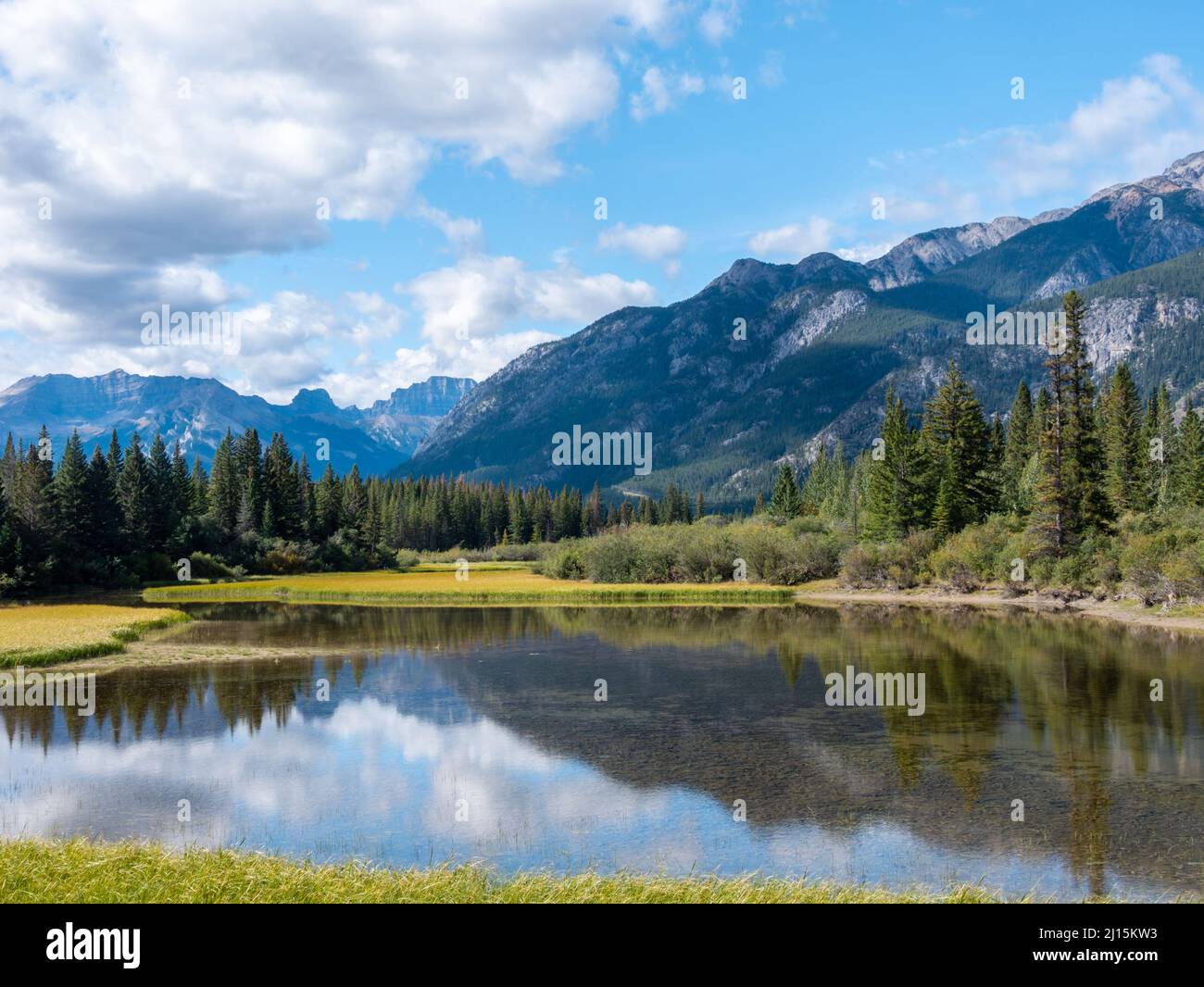 Town of Banff, Bow River Trail scenery in summer sunny day. Banff ...