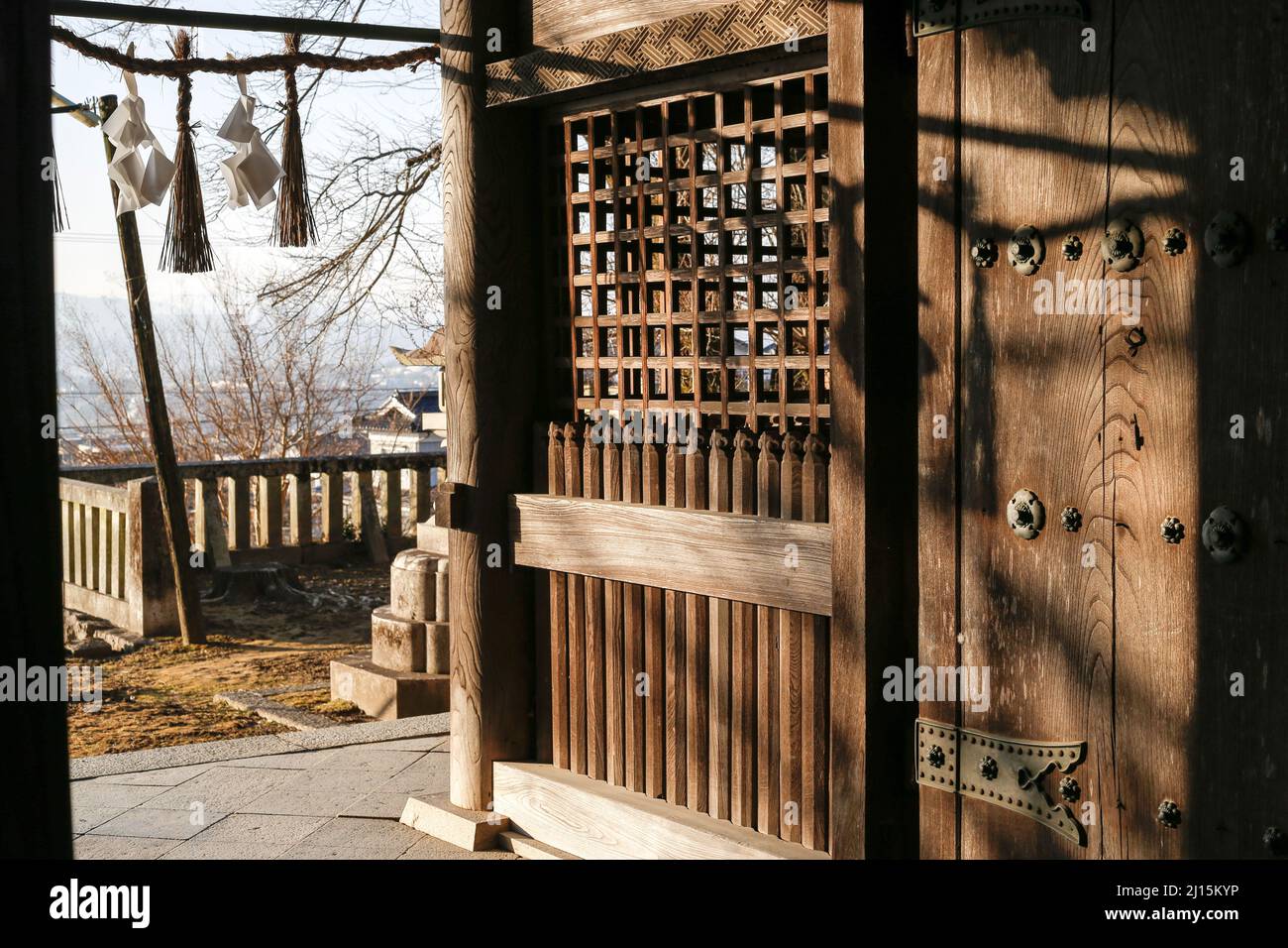 iida, nagano, japan, 2022/03/03 , Detail of the Suijin Gate, at the ...