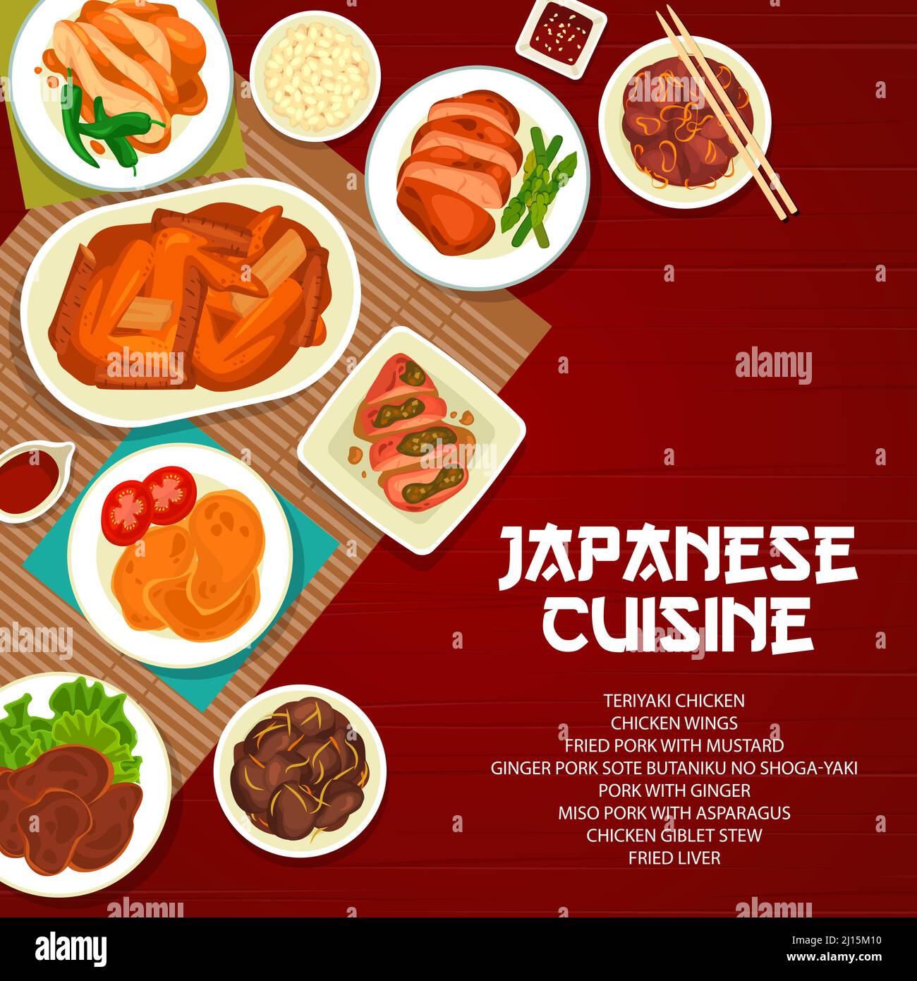 Japanese food meals and dishes menu cover. Ginger pork sote butaniku no ...