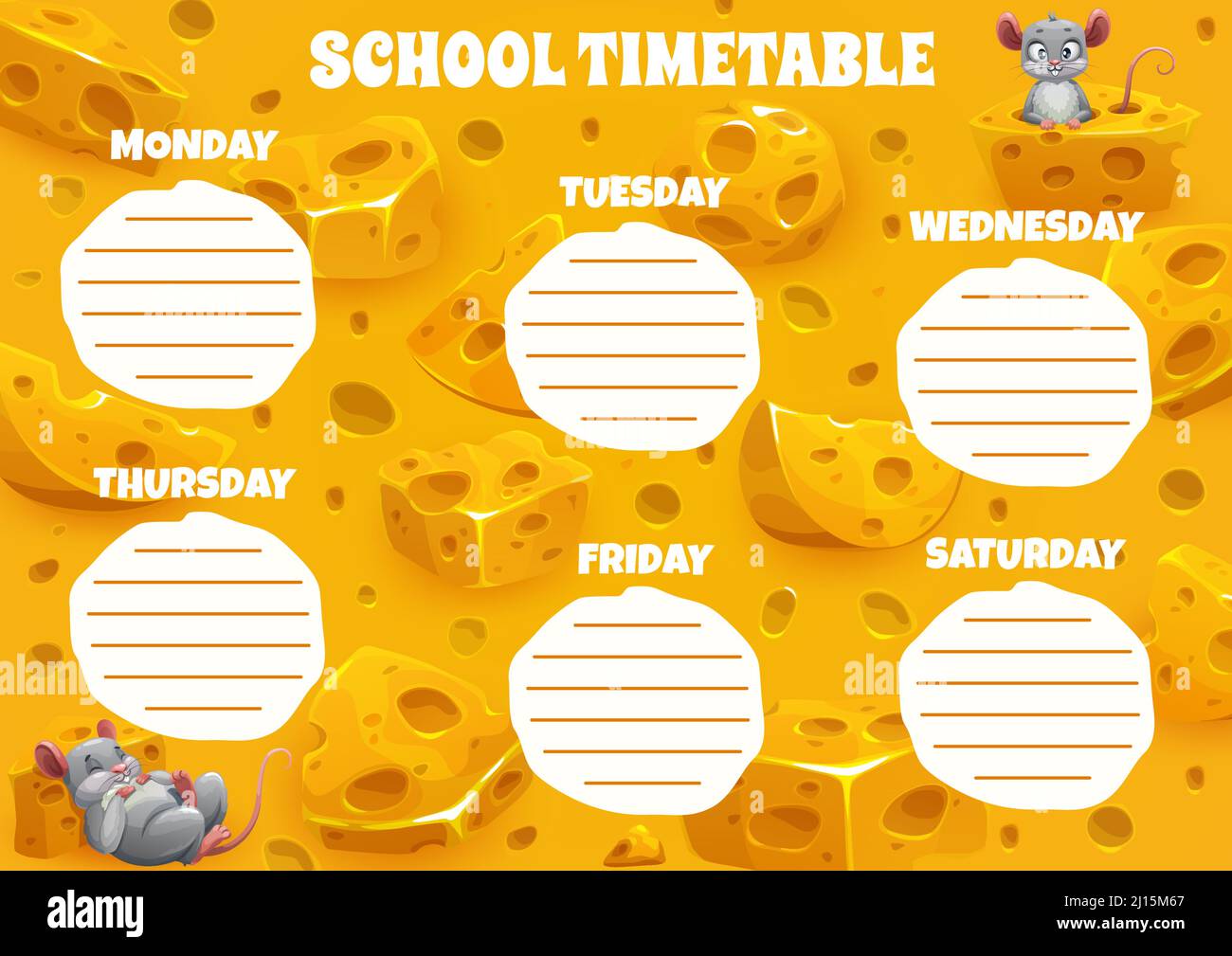 Education timetable schedule with cartoon mouses and cheese. Vector ...