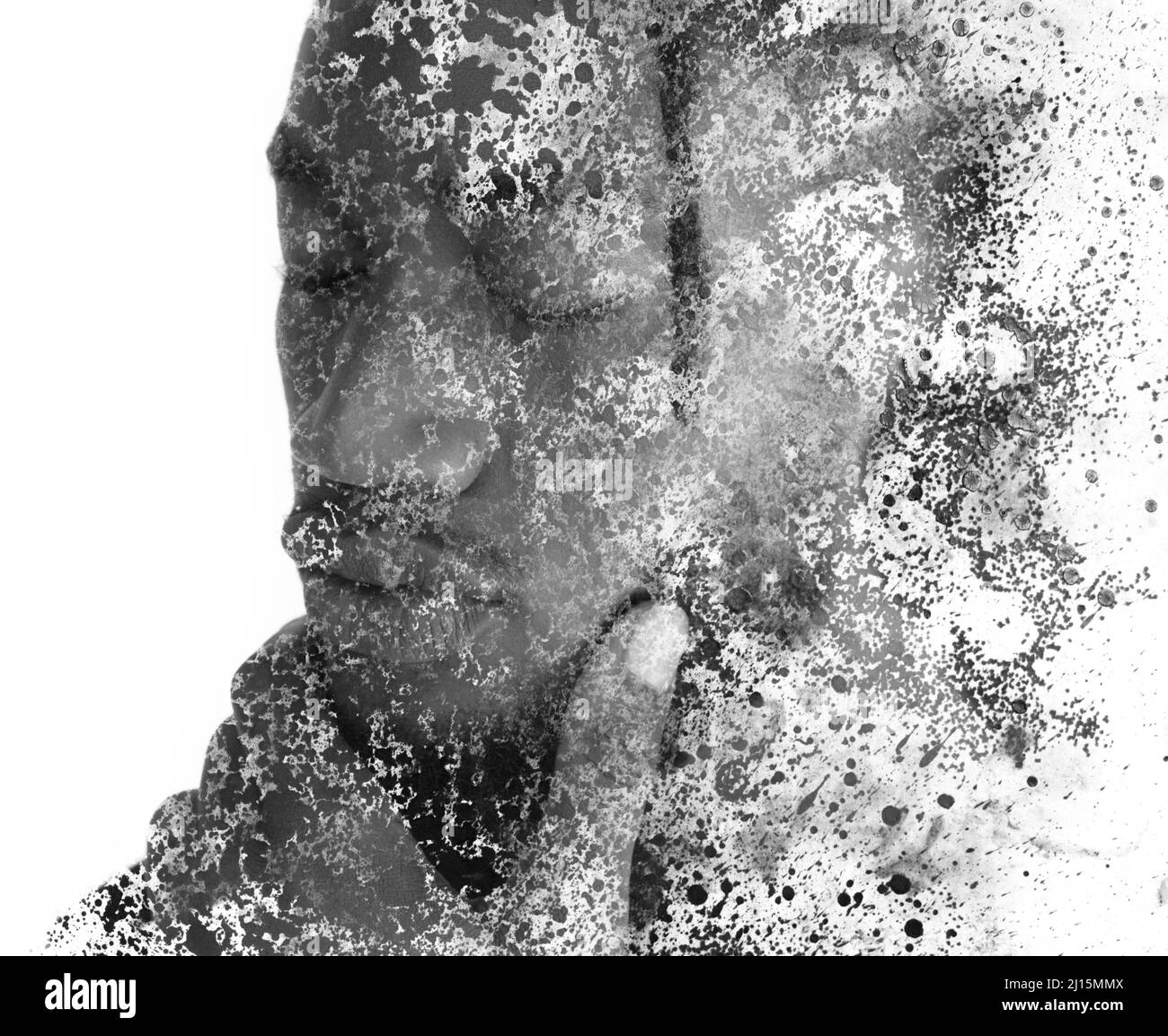 Paintography. A black and white portrait of a man combined with ink ...