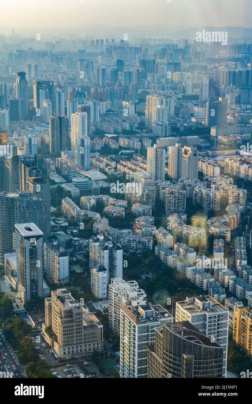 View of urban high-rise buildings in Nanning, Guangxi, China from above ...