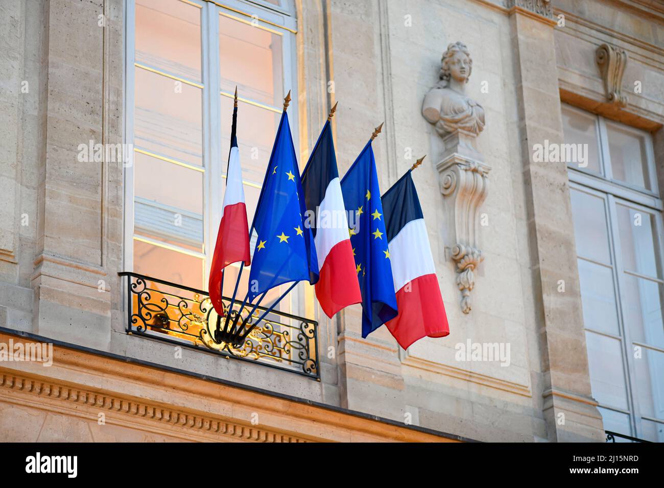 French flag and European Union (EU or UE) flag (4 flags in total) side ...