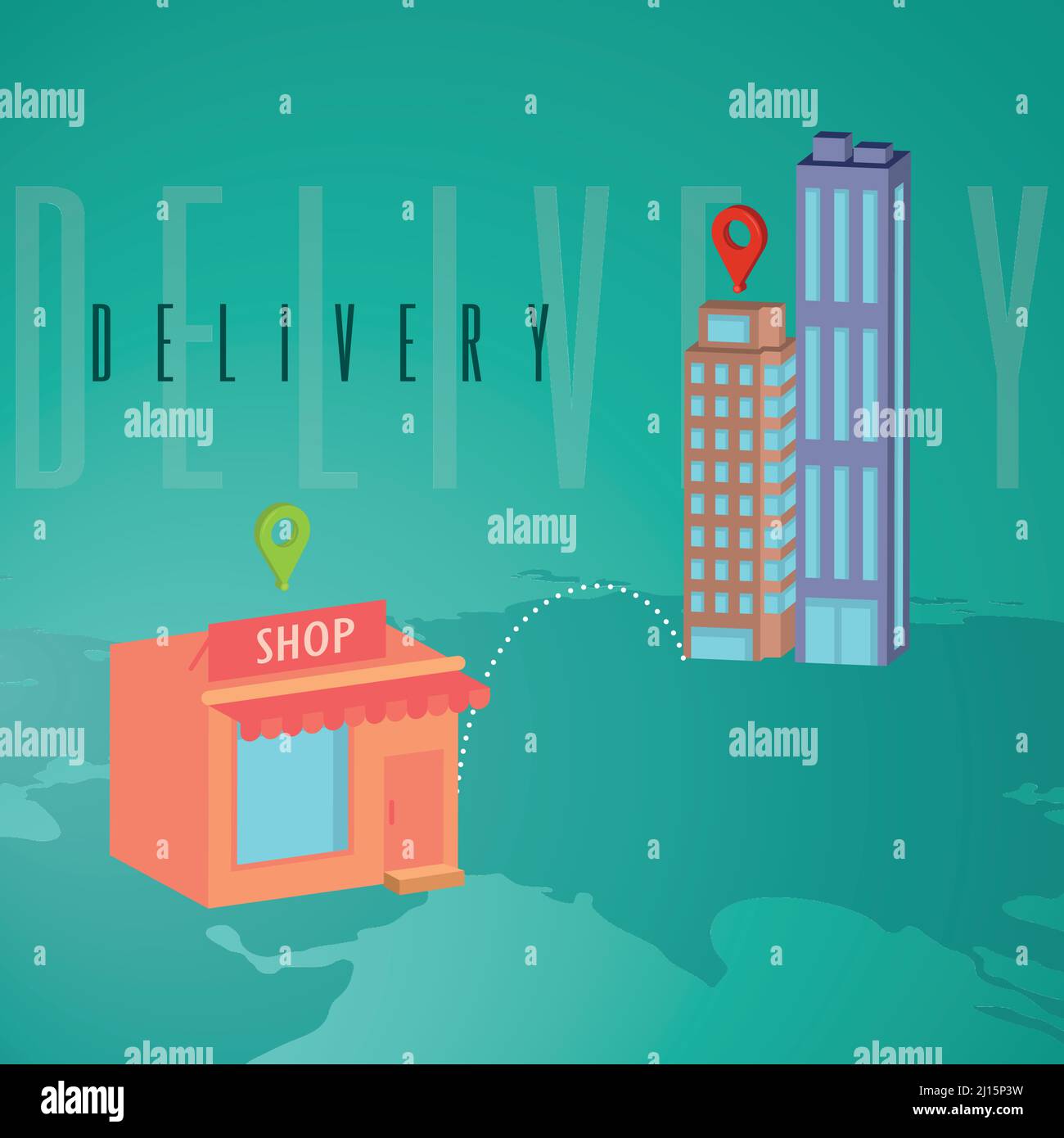 Shop building connected to residential buildings Delivery concept art ...