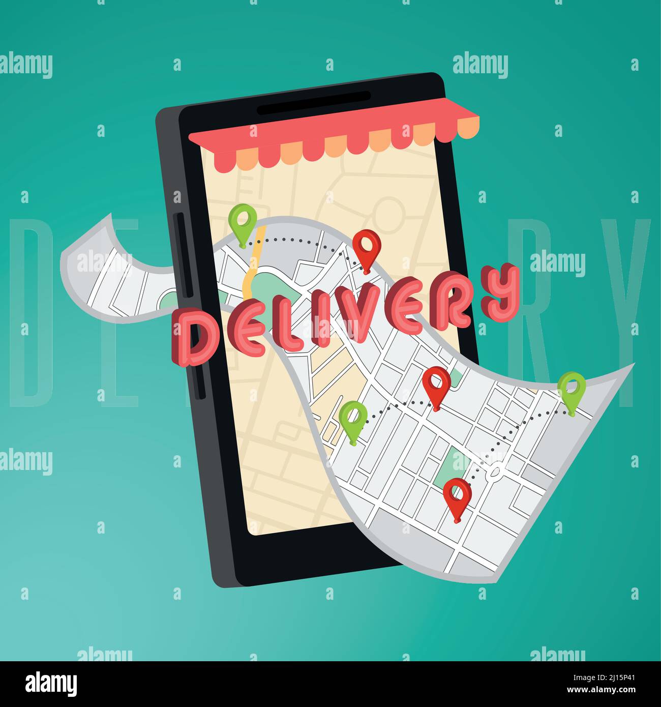 Isolated smartphone with a 3d map application Delivery concept art ...
