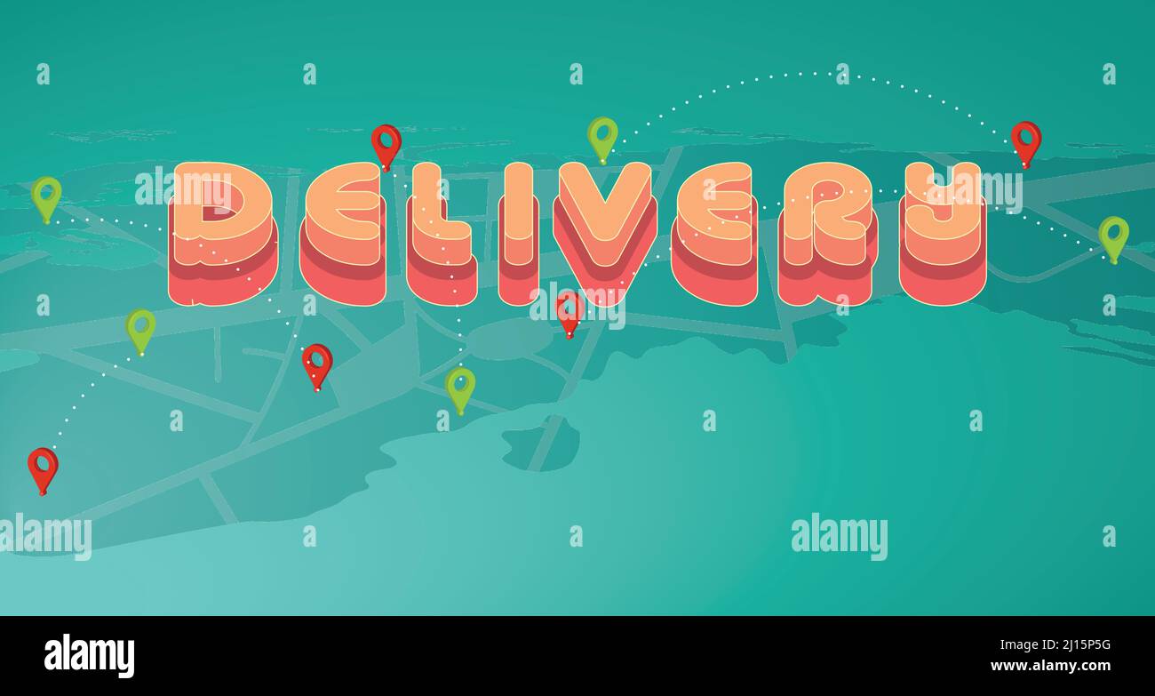 Delivery app map with a lot of pins Delivery concept art Vector Stock ...